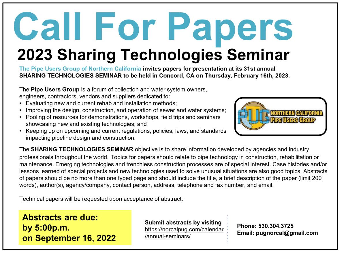 PUG Call for Papers Flyer 2023 – NorCal PUG